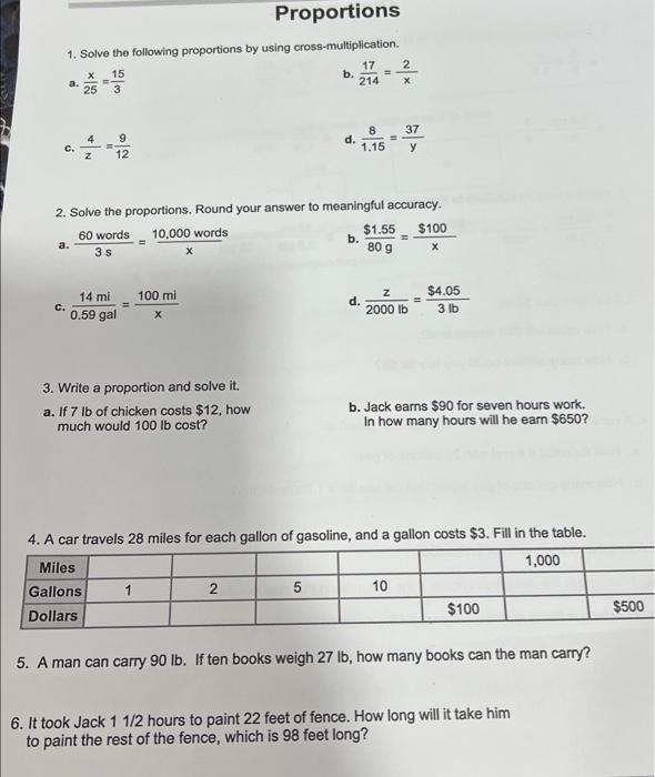 Solved 1. Solve the following proportions by using | Chegg.com