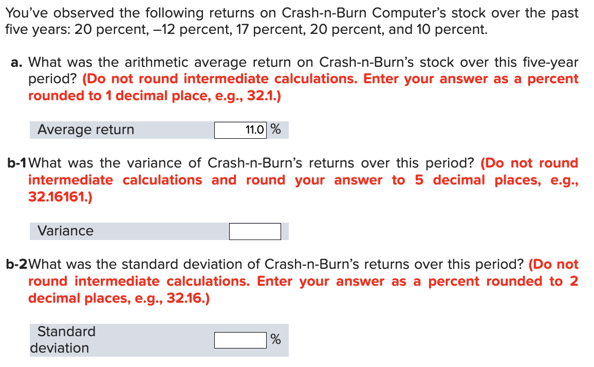 Solved You’ve observed the following returns on Crash-n-Burn | Chegg.com