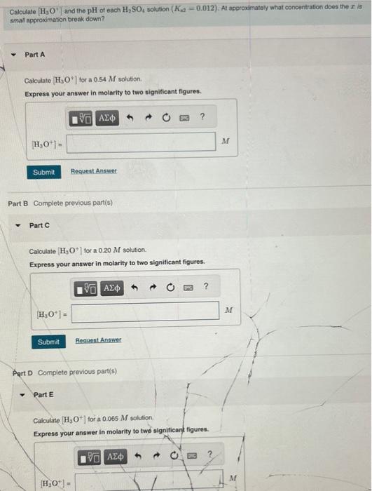 Solved Calculate [H3O+)and the pH of each H2SO4 solution | Chegg.com