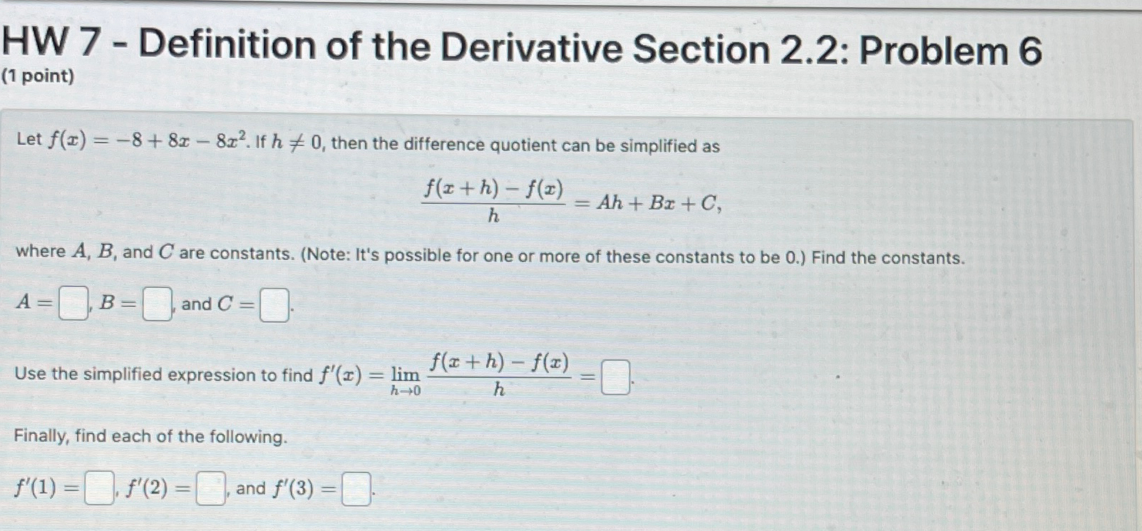 Solved HW 7 - ﻿Definition of the Derivative Section 2.2: | Chegg.com