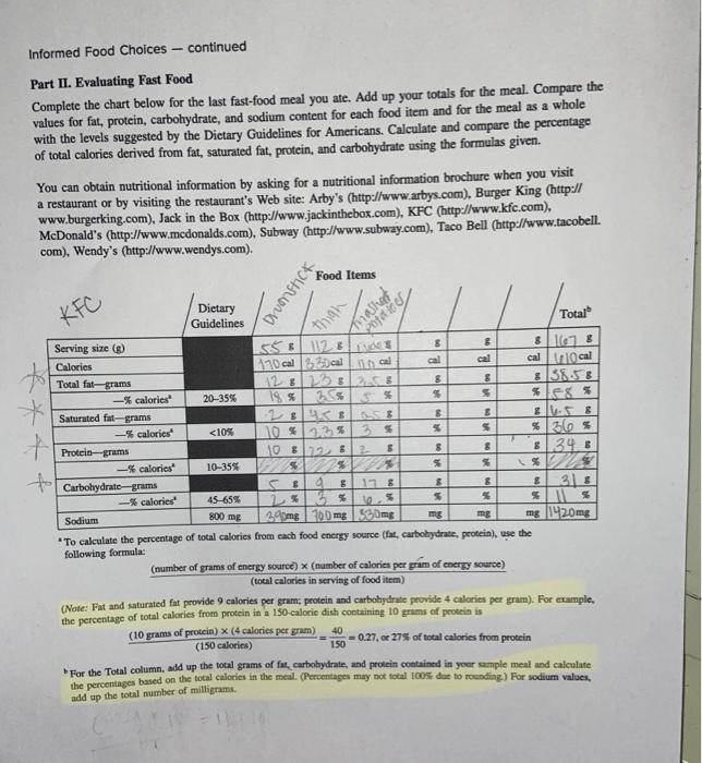 continued Informed Food Choices Part II. Evaluating | Chegg.com