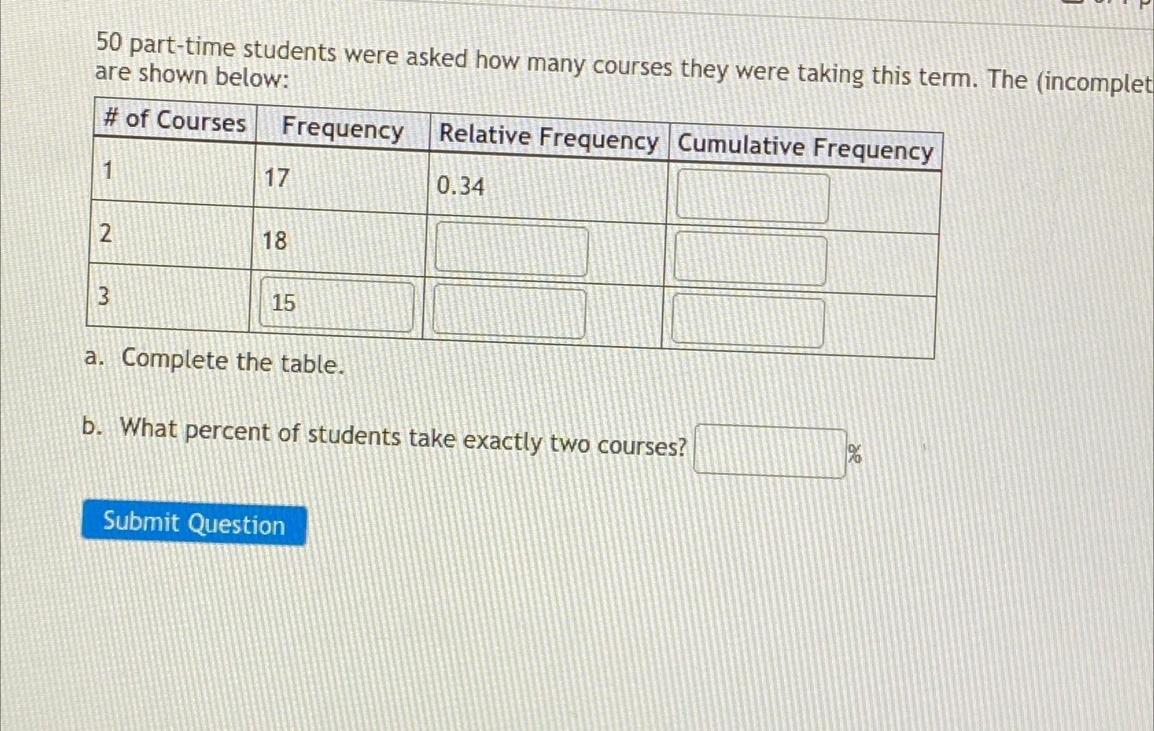Solved 50 ﻿part-time students were asked how many courses | Chegg.com