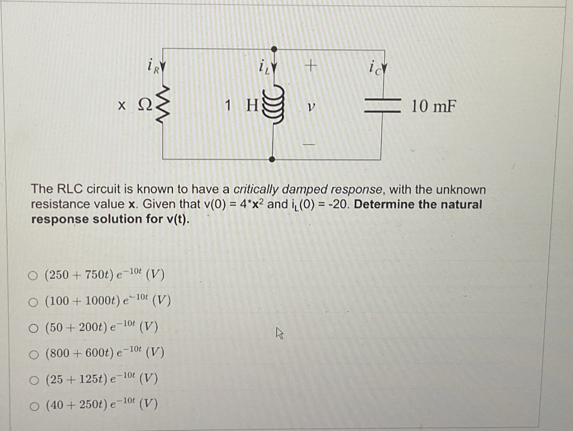 Solved The RLC circuit is known to have a critically damped | Chegg.com