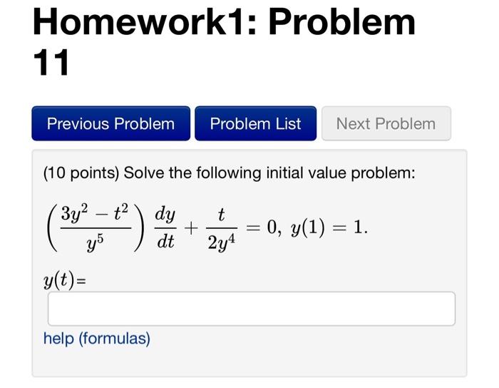 Solved (10 points) Solve the following initial value | Chegg.com