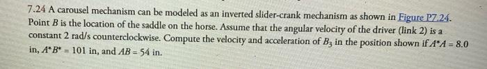 Solved 7.24 A carousel mechanism can be modeled as an | Chegg.com