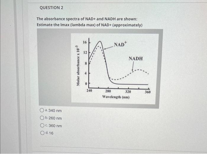The absorbance spectra of NAD+ and NADH are shown: | Chegg.com