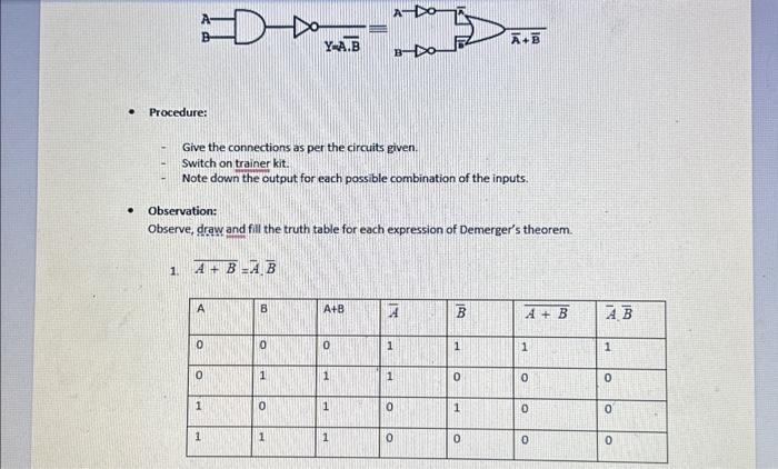Solved Experiment No:2: VERIFICATION OF DEMORGAN'S THEOREMS | Chegg.com