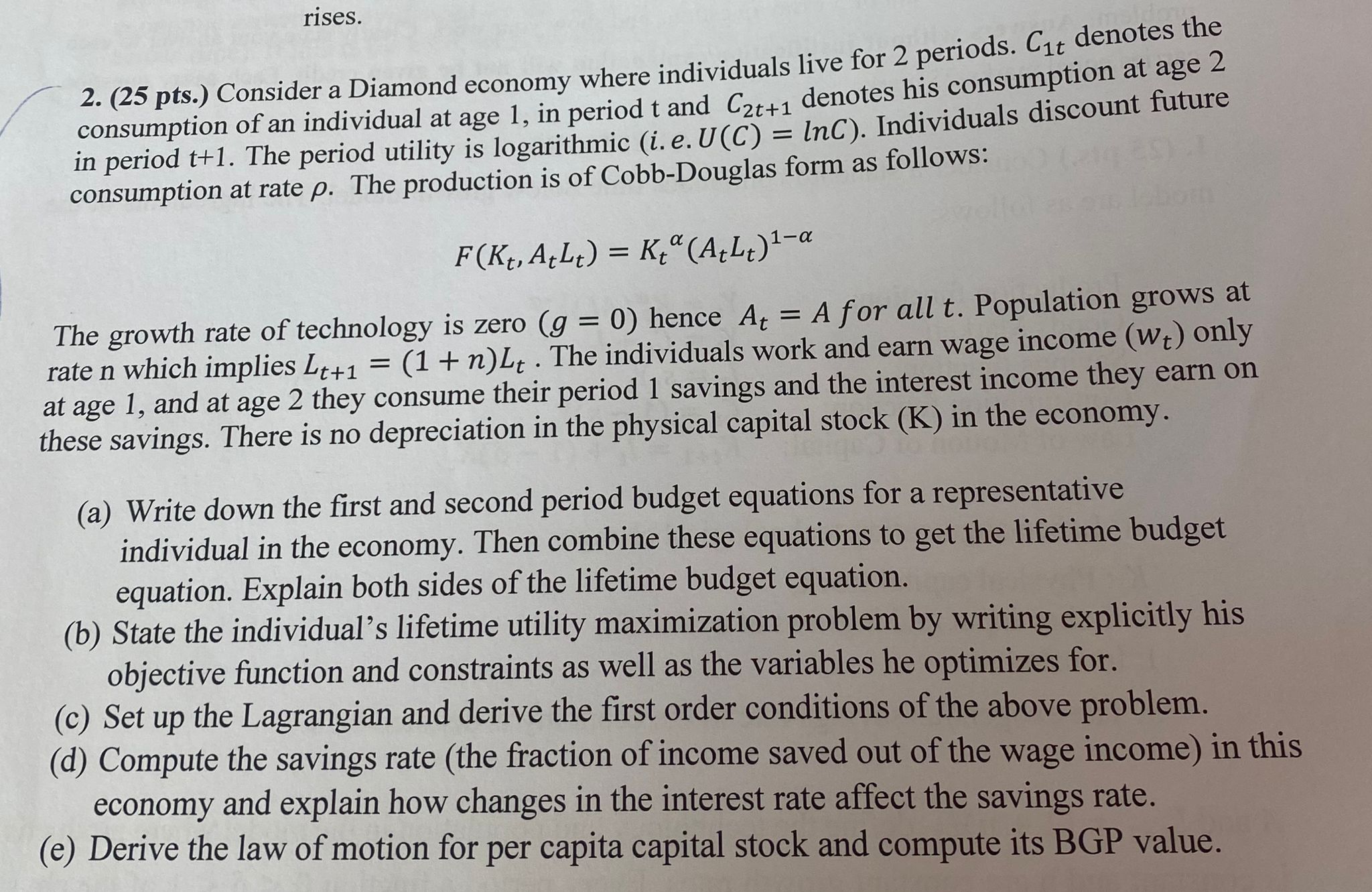 Solved rises.(25 ﻿pts.) ﻿Consider a Diamond economy where | Chegg.com