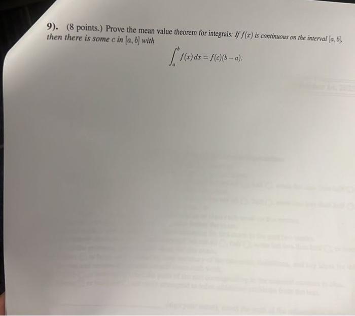 Solved 9). (8 points.) Prove the mean value theorem for | Chegg.com
