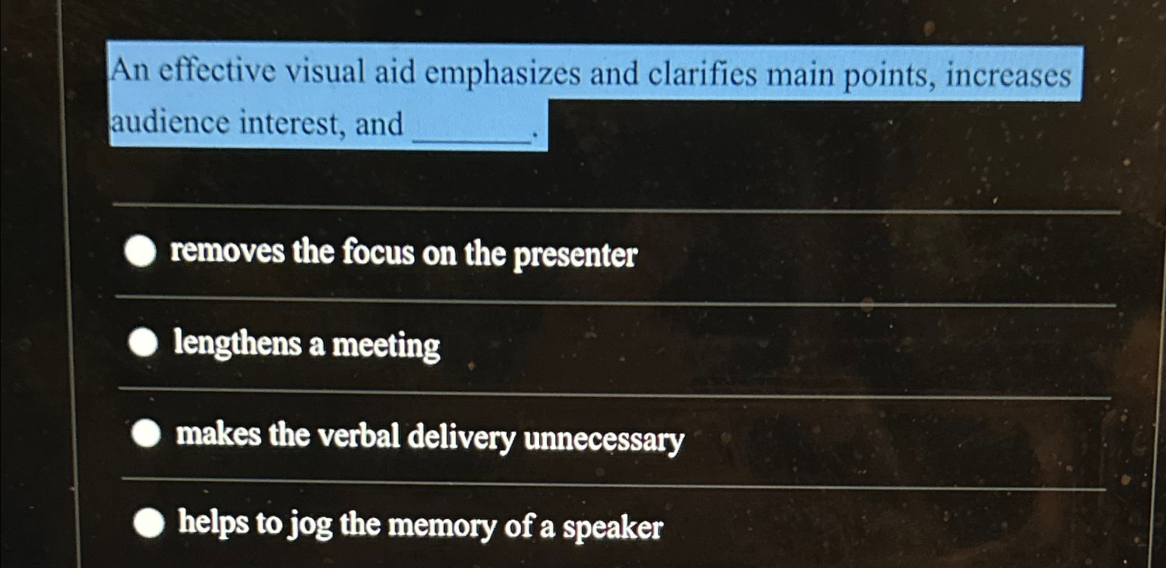 Solved An effective visual aid emphasizes and clarifies main | Chegg.com
