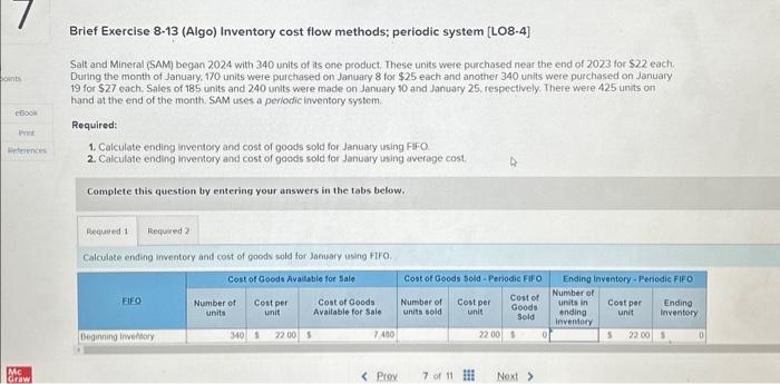 Solved Brief Exercise 8-13 (Algo) Inventory cost flow | Chegg.com