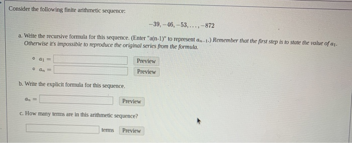Solved Consider the following finite arithmetic sequence: | Chegg.com