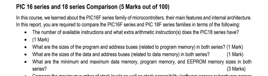 Solved PIC 16 series and 18 series Comparison (5 Marks out | Chegg.com