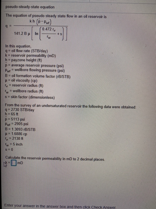 Solved pseudo-steady-state equation The equation of pseudo | Chegg.com