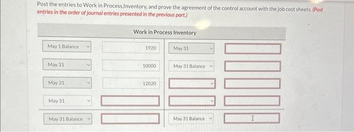 Solved Post the entries to Work in Process. Inventory, and | Chegg.com
