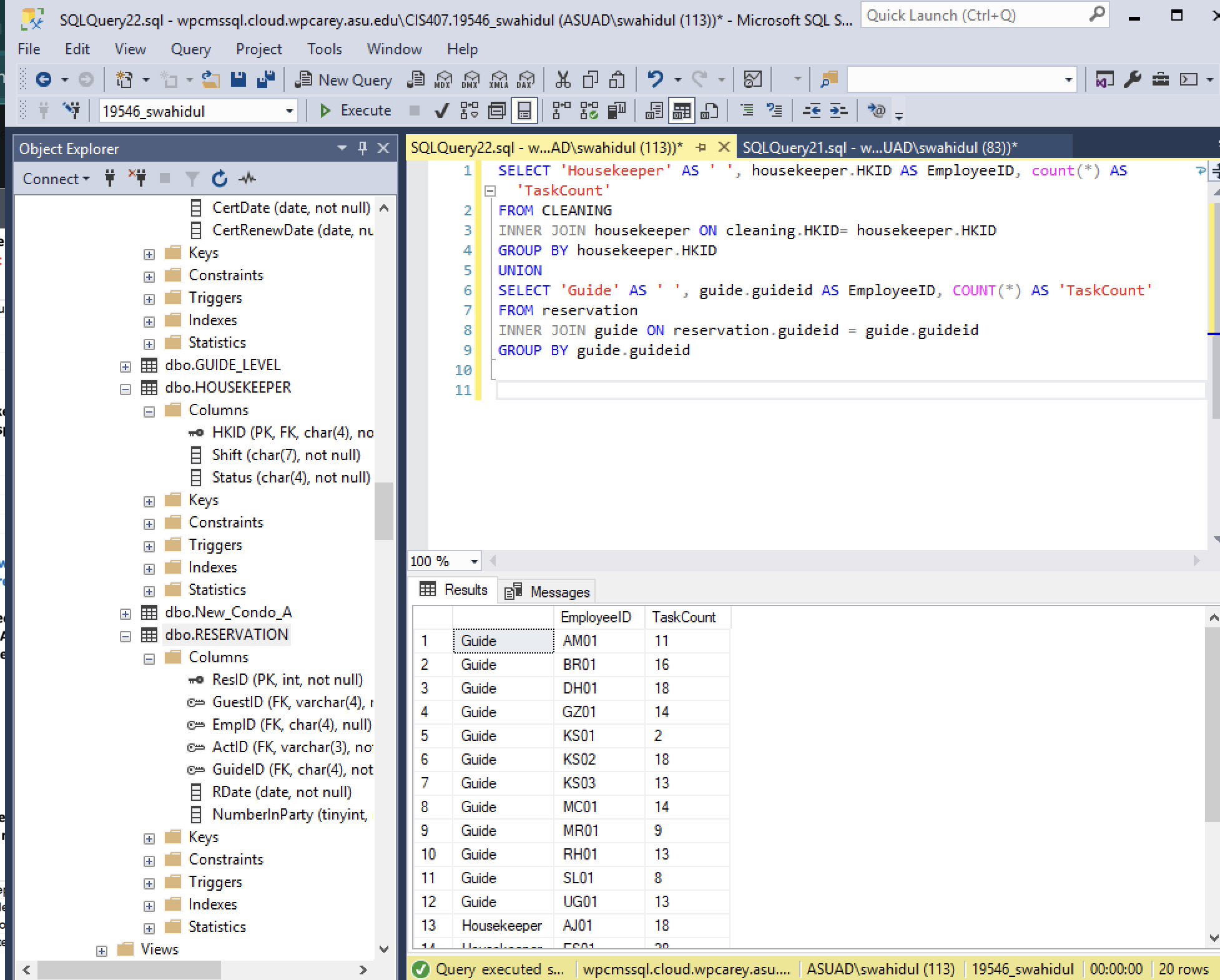 Solved Write a query to display the housekeeper completing | Chegg.com