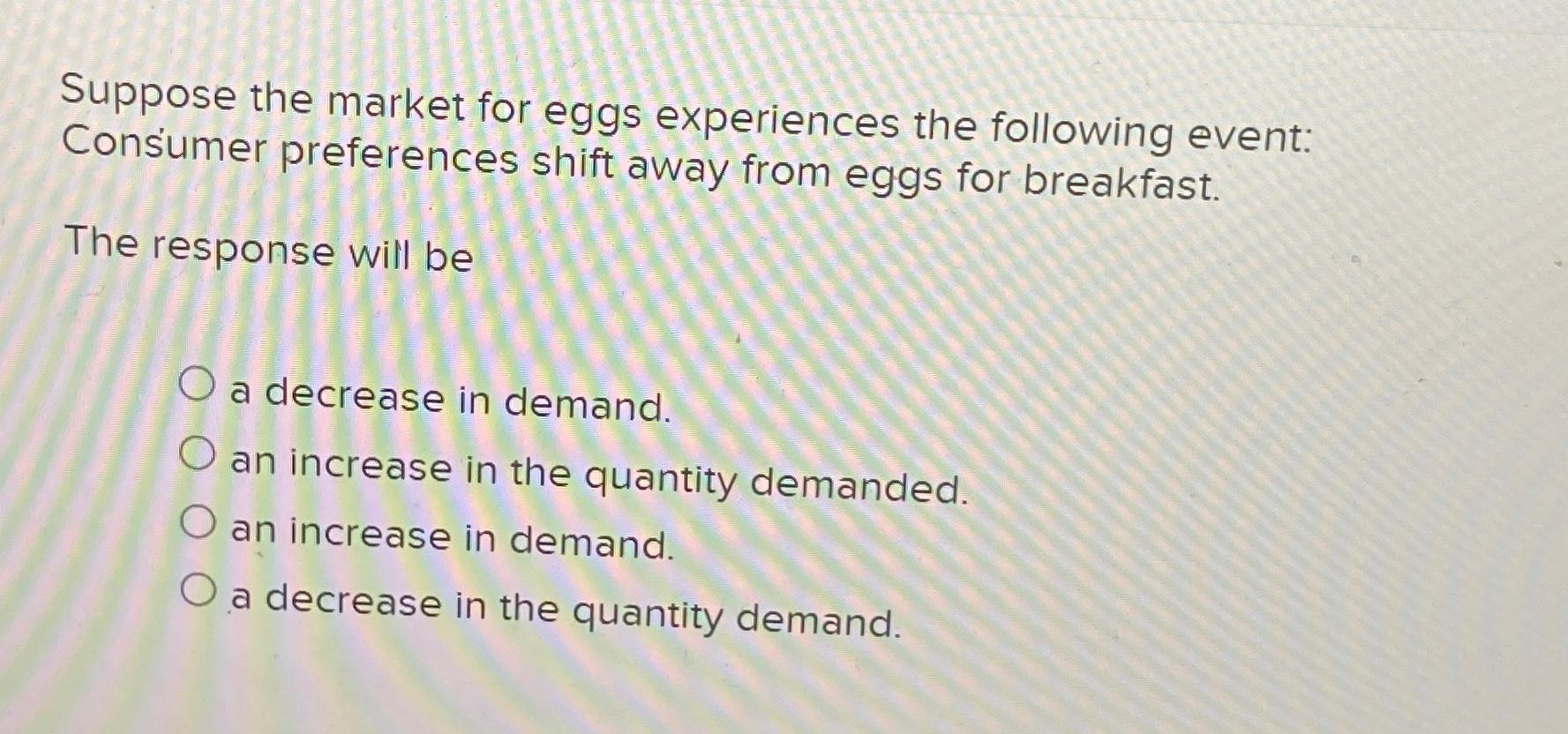 Solved Suppose the market for eggs experiences the following | Chegg.com