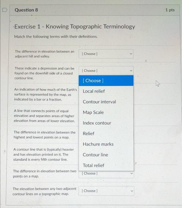 Solved Question 8 1 pts Exercise 1 - Knowing Topographic | Chegg.com