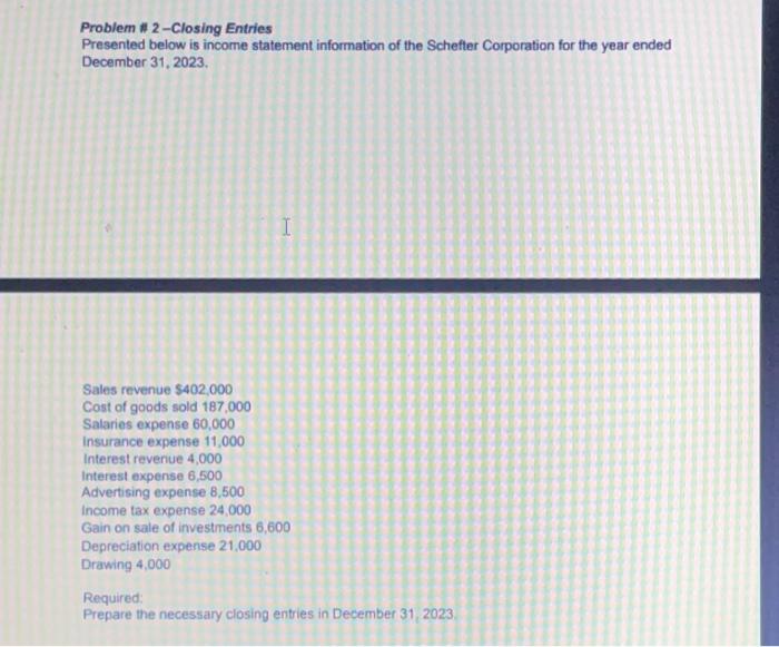 Solved Problem \| 2-Closing Entries Presented below is | Chegg.com
