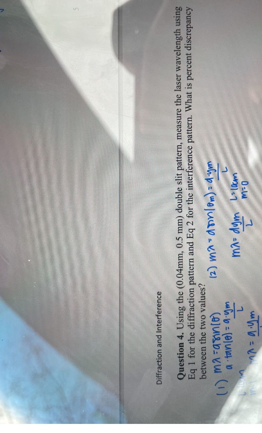 Solved Diffraction and InterferenceQuestion 4. ﻿Using the | Chegg.com