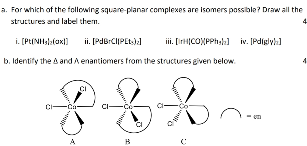 Solved a. ﻿For which of the following square-planar | Chegg.com
