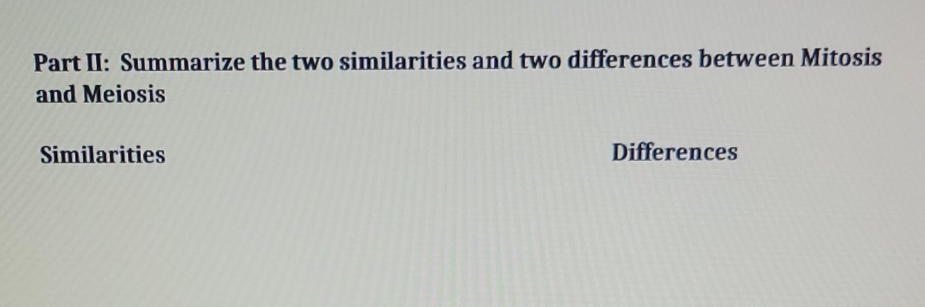Solved Part II: Summarize the two similarities and two | Chegg.com