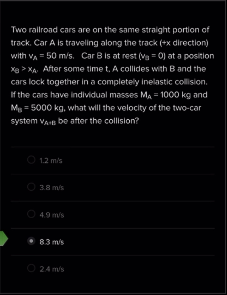Solved 9. ﻿The correct answer is 8.3 ﻿m/s, ﻿can you explain | Chegg.com