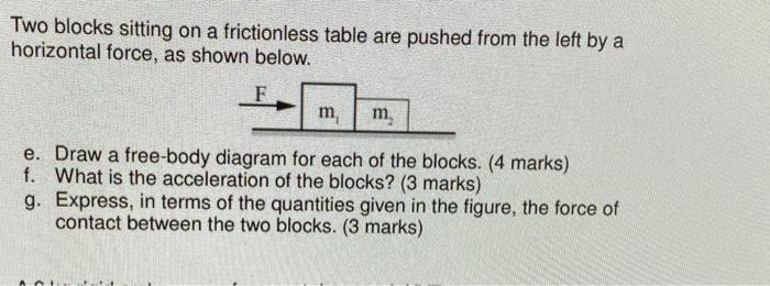Solved Two blocks sitting on a frictionless table are pushed | Chegg.com