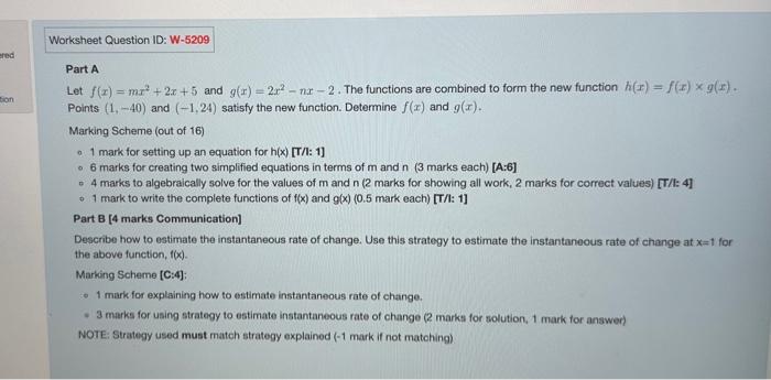 Solved Part A Let f(x)=mx2+2x+5 and g(x)=2x2−nx−2. The | Chegg.com