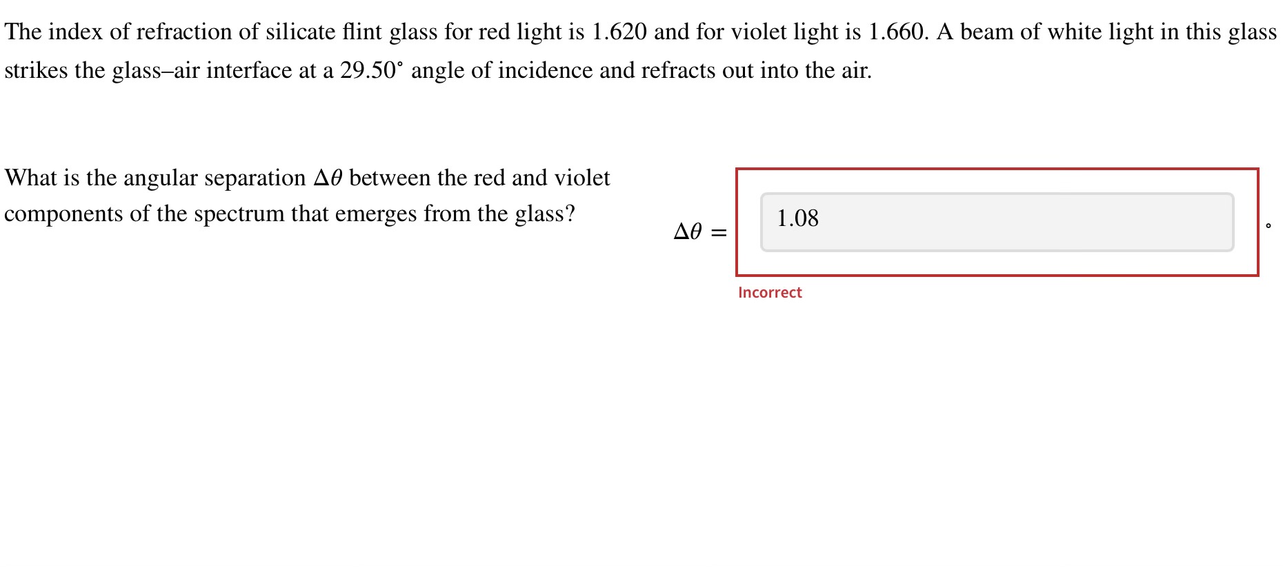 Solved The index of refraction of silicate flint glass for | Chegg.com