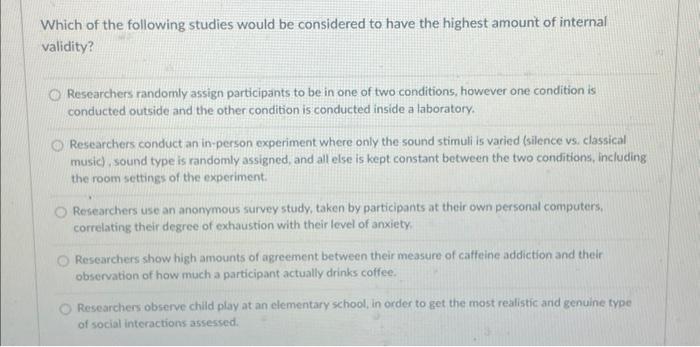 Solved Which of the following studies would be considered to | Chegg.com