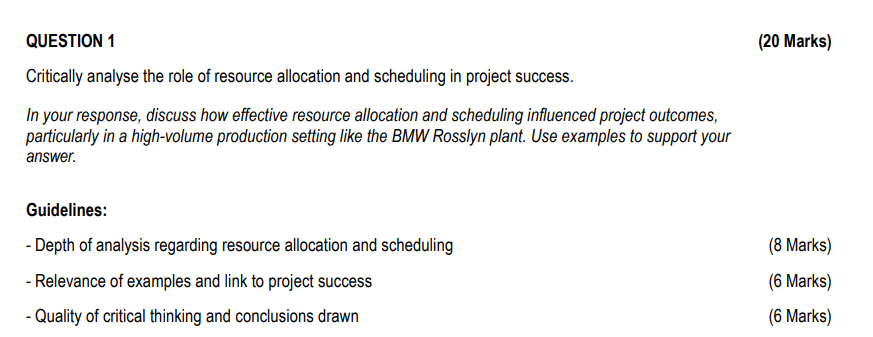 Solved QUESTION 1Critically analyse the role of resource | Chegg.com