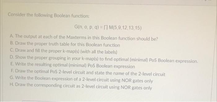 Solved Consider the following Boolean function: | Chegg.com