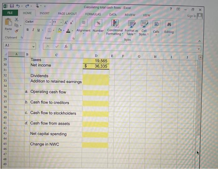 Solved 日ち Calculating total cash flows - Excel ? - X FILE | Chegg.com