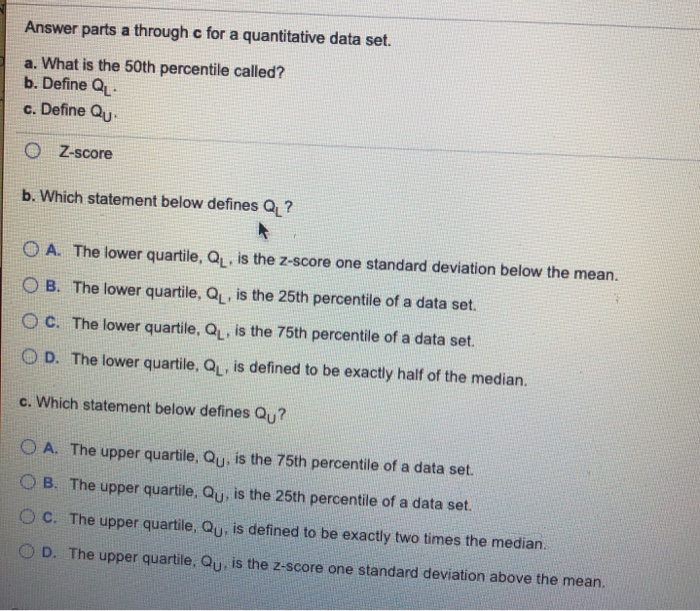 Solved Answer parts a through c for a quantitative data set. | Chegg.com