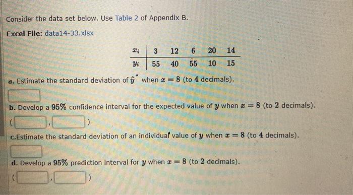 Solved Consider the data set below. Use Table 2 of Appendix | Chegg.com