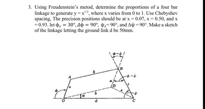 Solved 3. Using Freudenstein's metod, determine the | Chegg.com