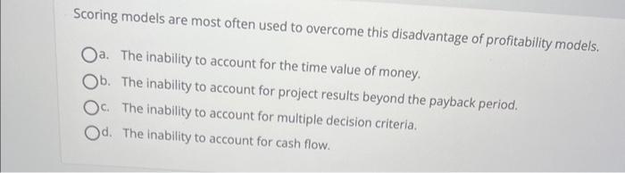 Solved Scoring models are most often used to overcome this | Chegg.com