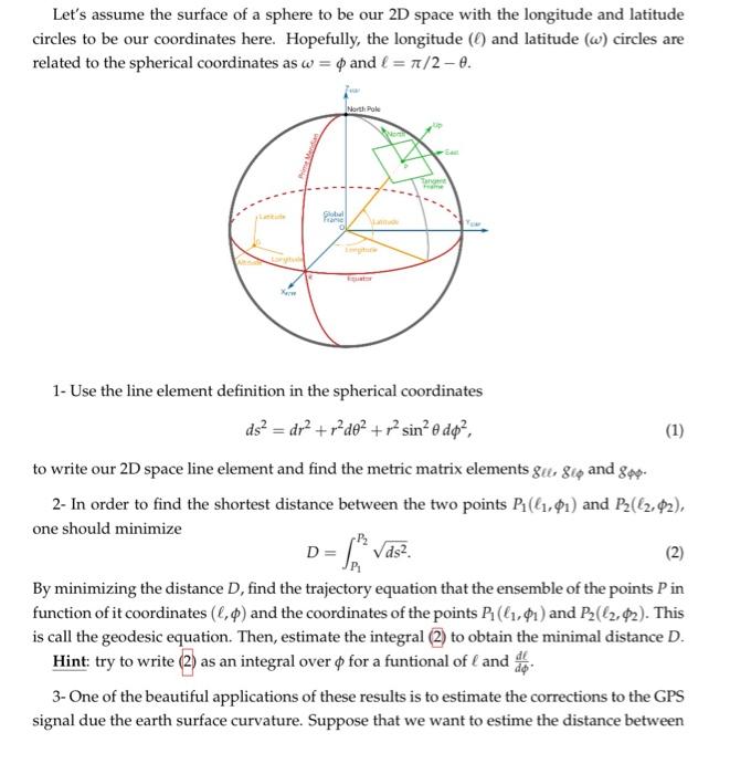 Solved Let's assume the surface of a sphere to be our 2D | Chegg.com