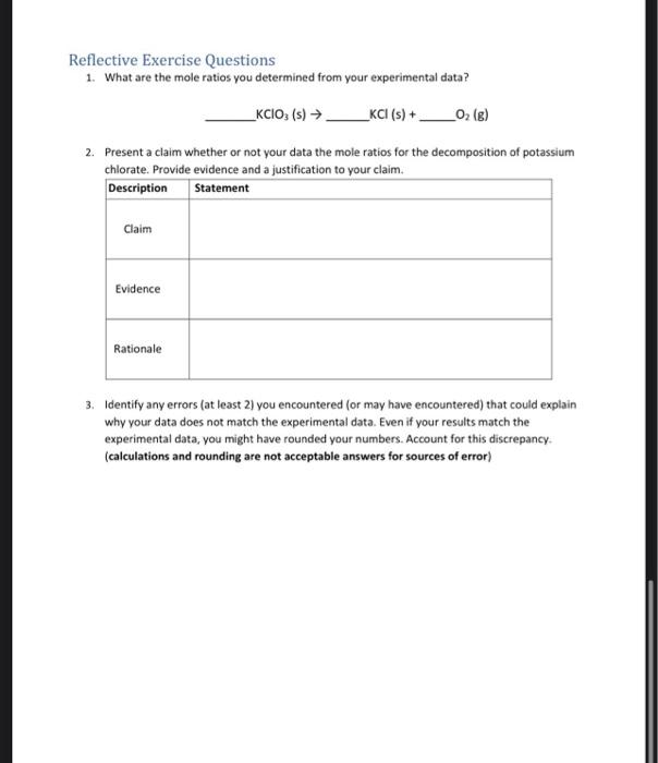 Solved Reflective Exercise Questions 1. What are the mole | Chegg.com