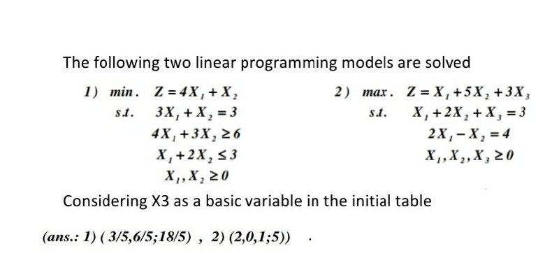 Solved The following two linear programming models are | Chegg.com