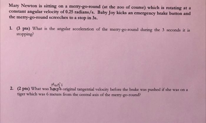Solved Mary Newton is sitting on a merry-go-round (at the | Chegg.com
