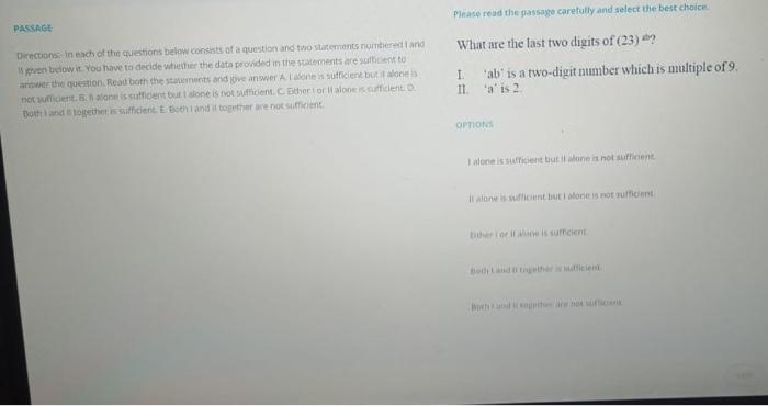 Solved PASsAgE Pfase read the pasmige carefulfy and select | Chegg.com