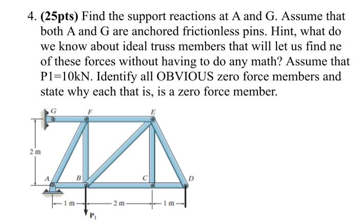 Solved 4. (25pts) Find the support reactions at A and G. | Chegg.com