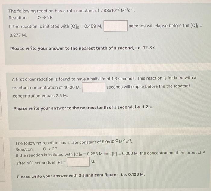 Solved The following reaction has a rate constant of | Chegg.com