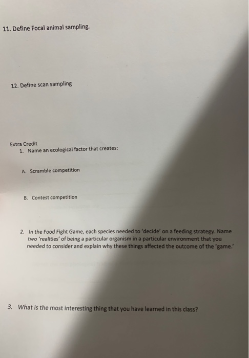Solved 11. Define Focal animal sampling. 12. Define scan | Chegg.com