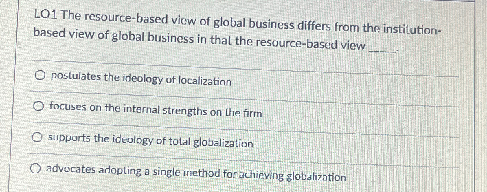 Solved L01 ﻿The resource-based view of global business | Chegg.com