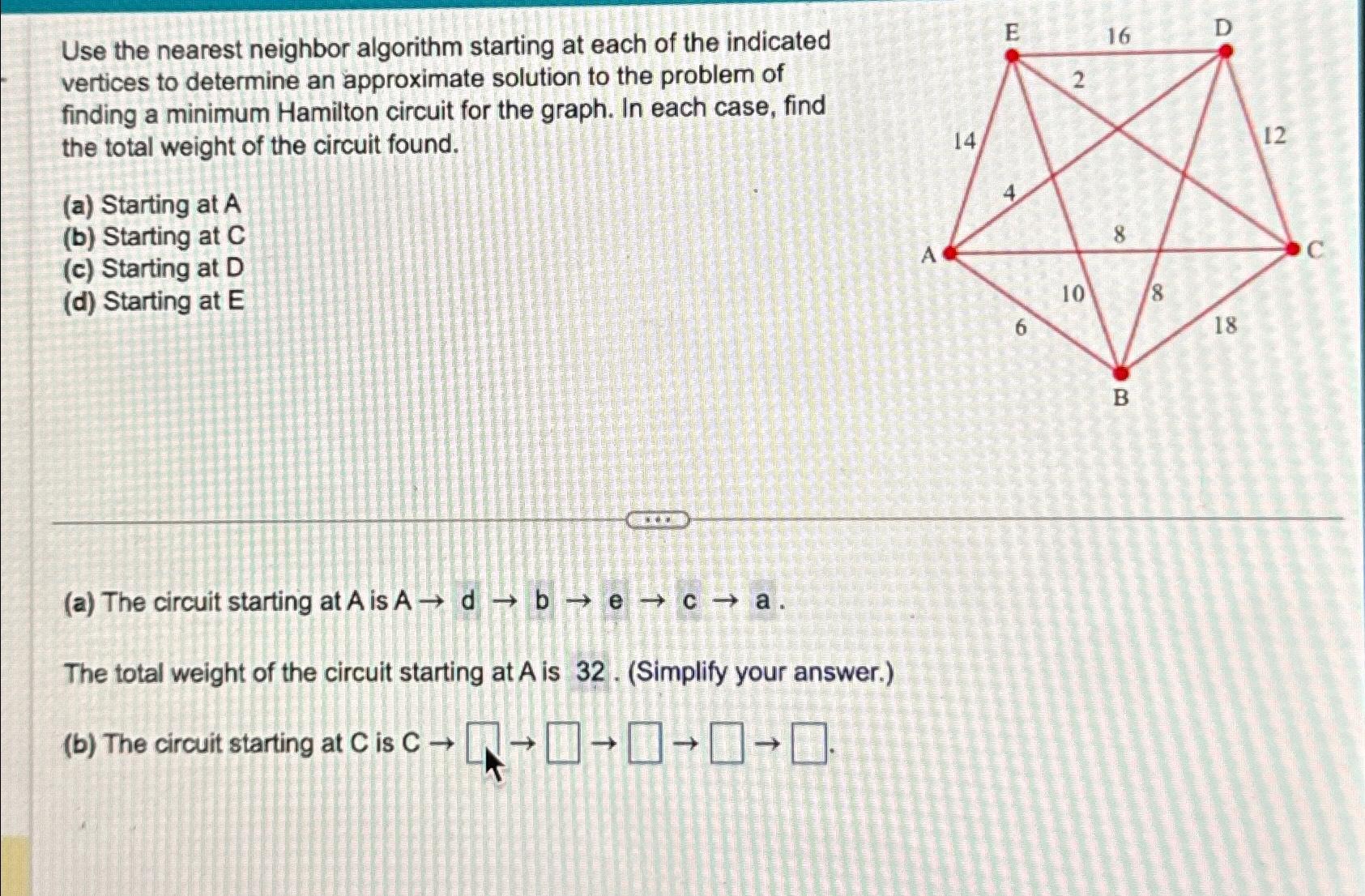Solved Use the nearest neighbor algorithm starting at each | Chegg.com