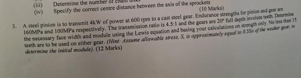 Solved (iv) Specify the correct centre distance between A | Chegg.com