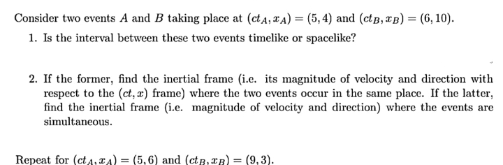 Solved Consider two events A and B taking place at | Chegg.com